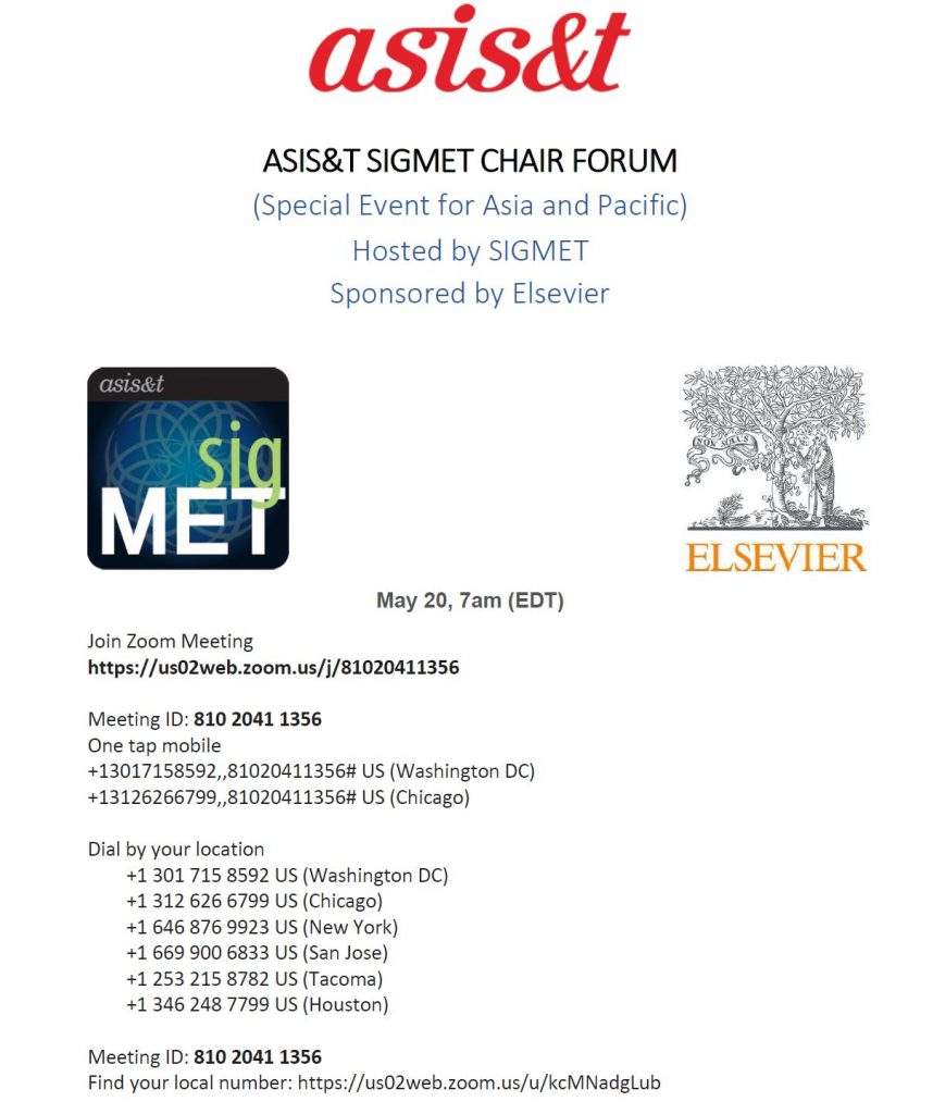 ASIS&T SIGMET CHAIR FORUM – May 20, 2021 - Association for Information ...